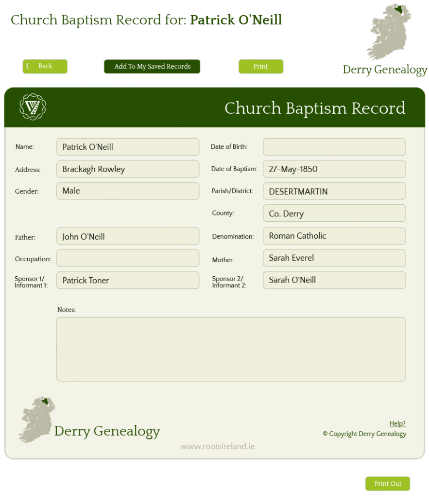 Baptism Record – Roots Ireland