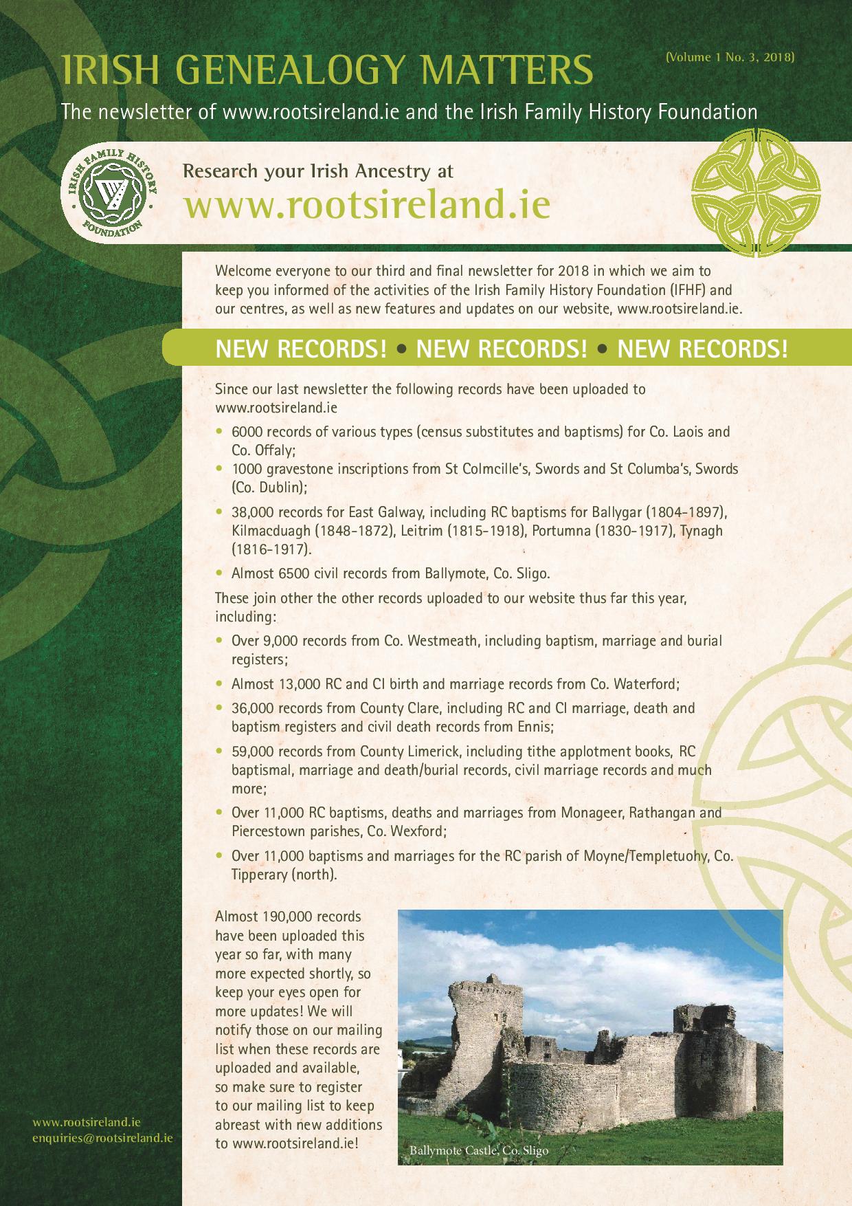 Irish Genealogy Matters Number 3 Newsletter – Roots Ireland